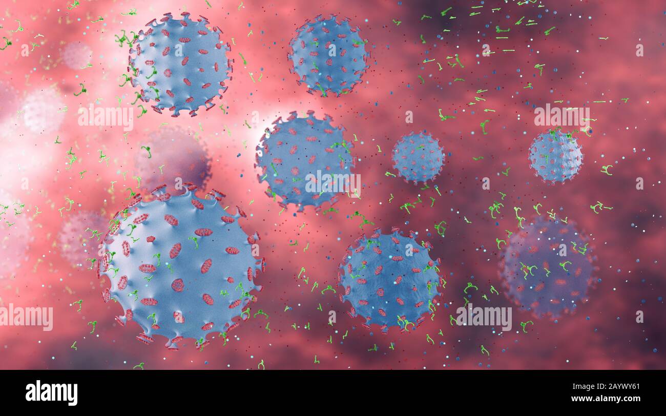 Fighting the immune system against flu and cold viruses - 3D ...