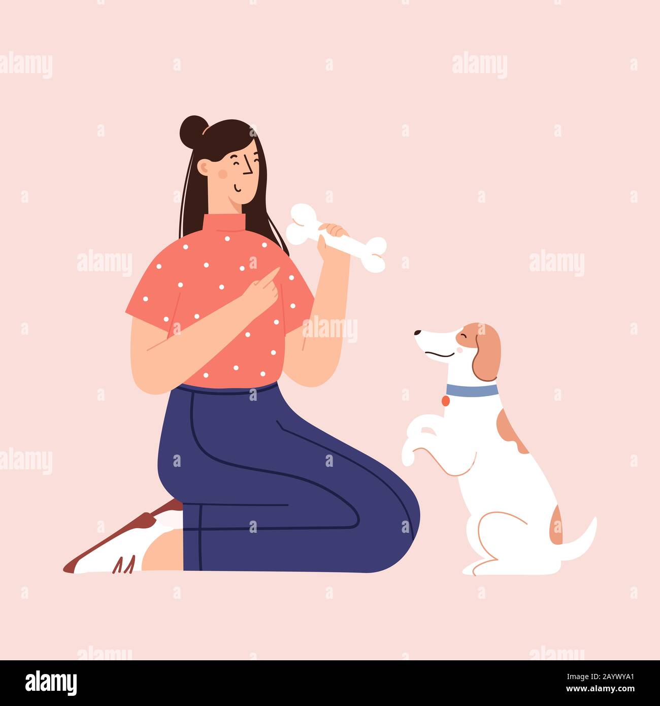 Human and puppy friendship flat cartoon illustration in vector Stock ...