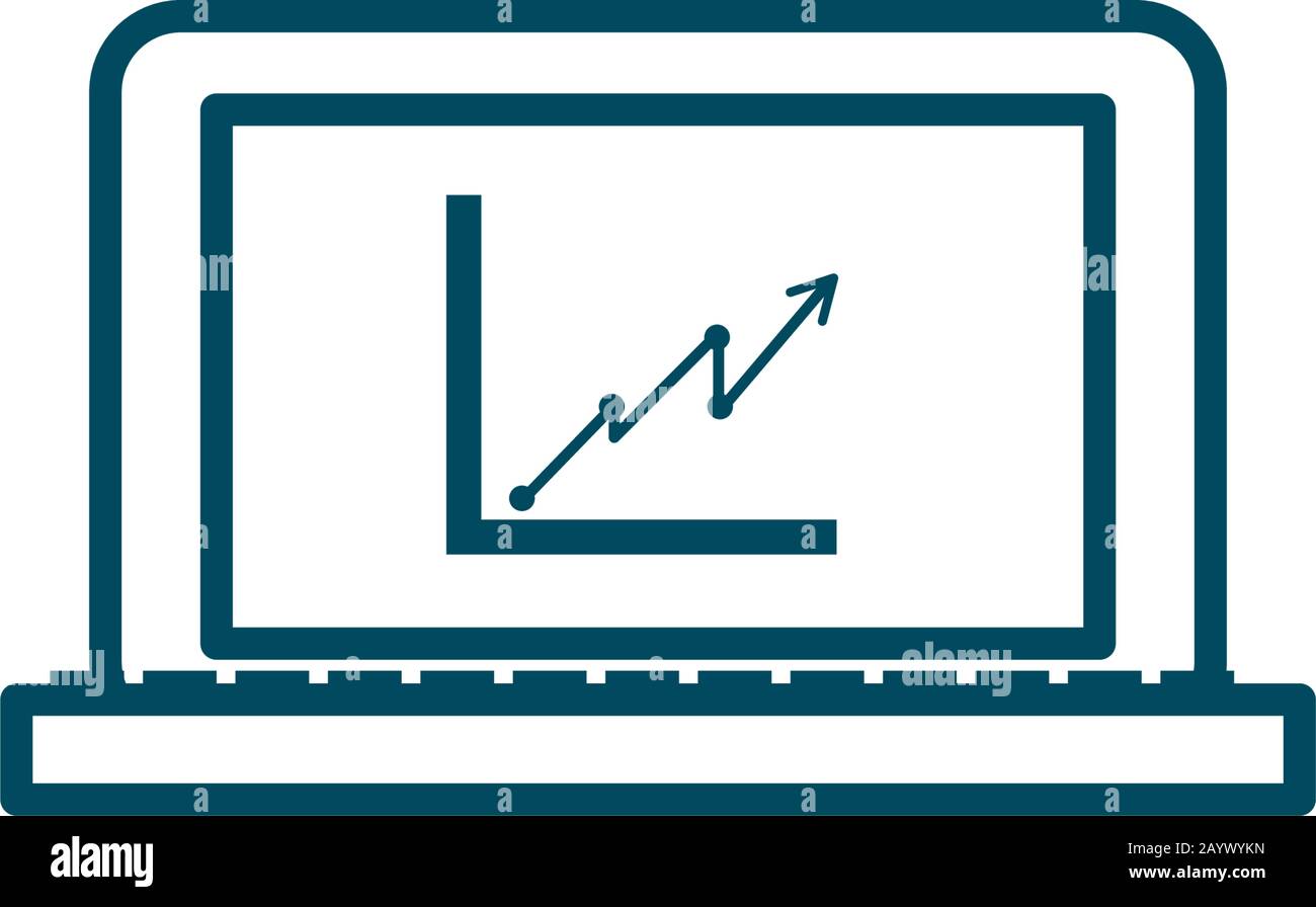 Workflow inside laptop line style icon design, Infographic data information business analytics ...
