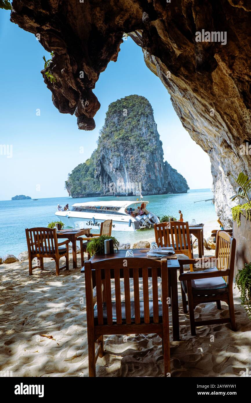 Krabi Thailand January 2020, Restaurant the Grotto on Railay beach with ...
