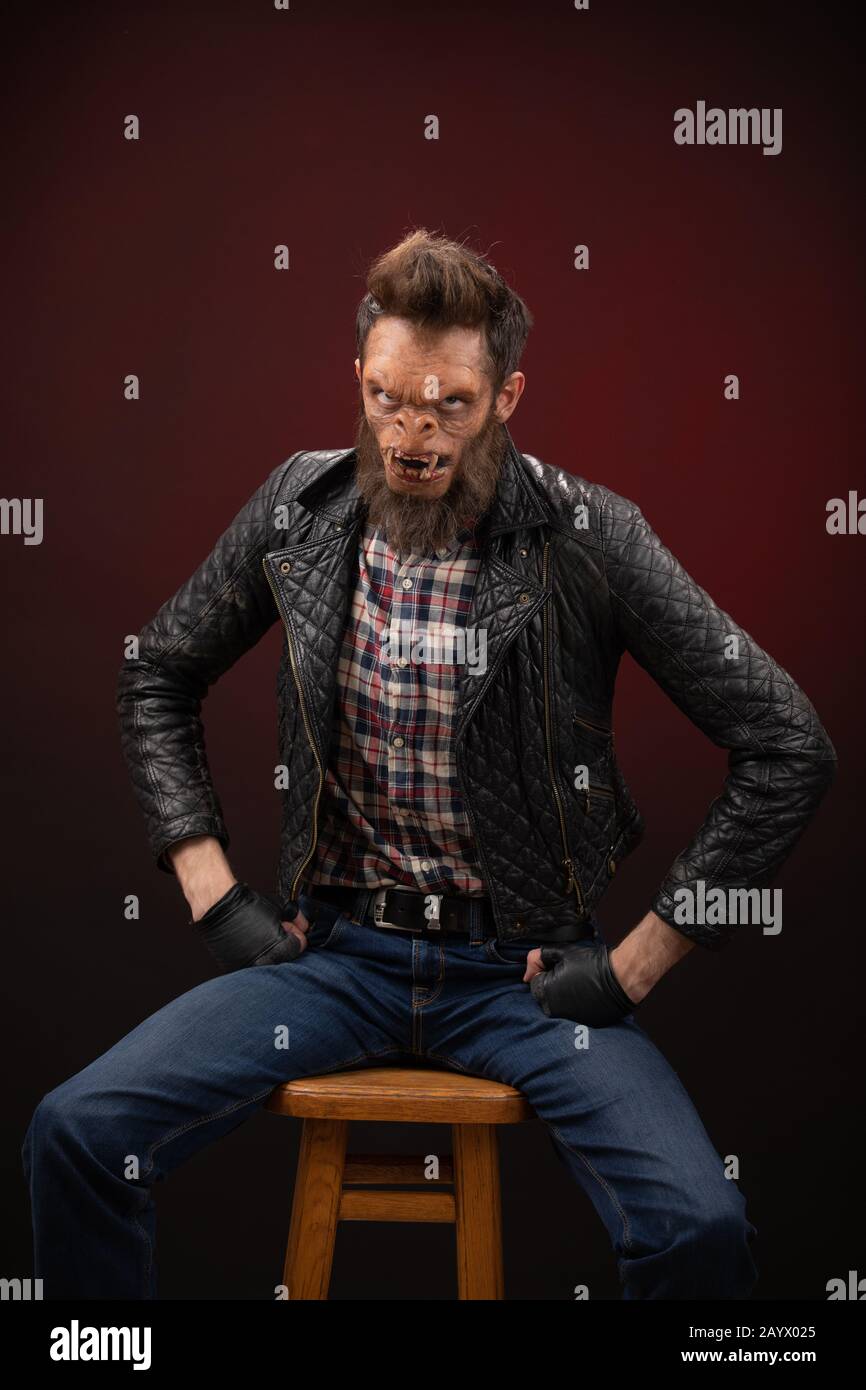 Portrait of Monkey man. Monkey man cinematic make-up for horror movie ...