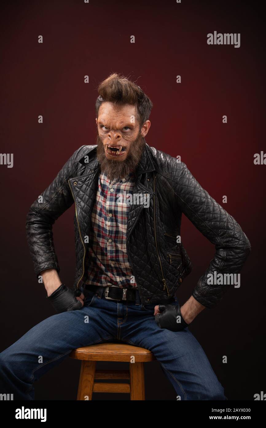 Portrait of Monkey man. Monkey man cinematic make-up for horror movie ...