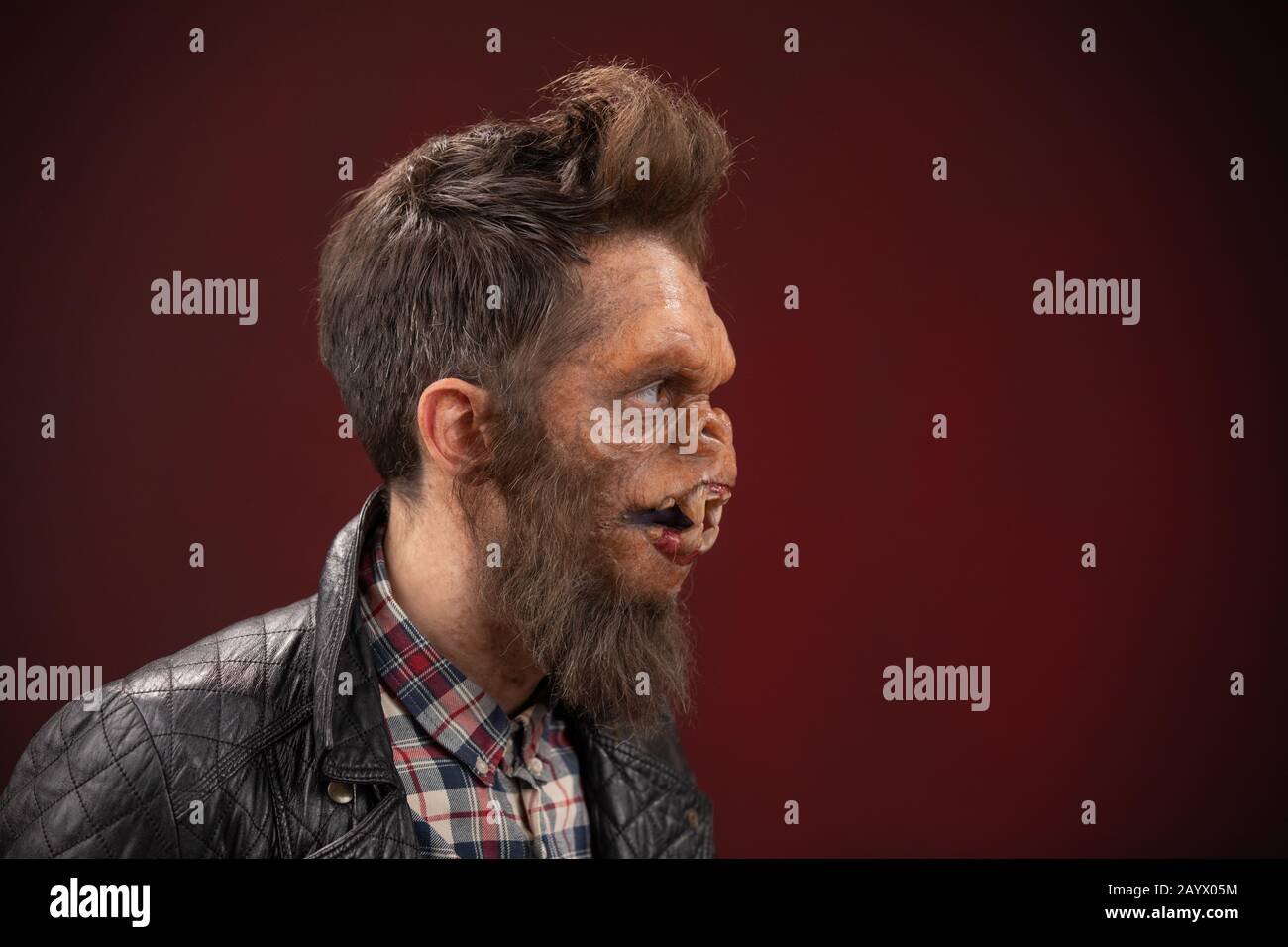 Portrait of Monkey man. Monkey man cinematic make-up for horror movie ...