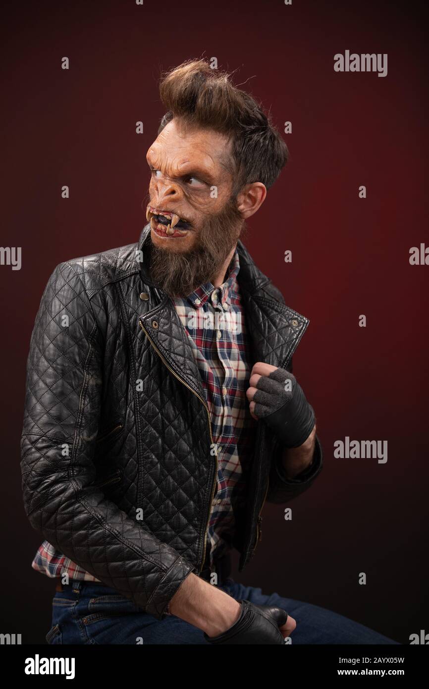 Portrait of Monkey man. Monkey man cinematic make-up for horror movie ...