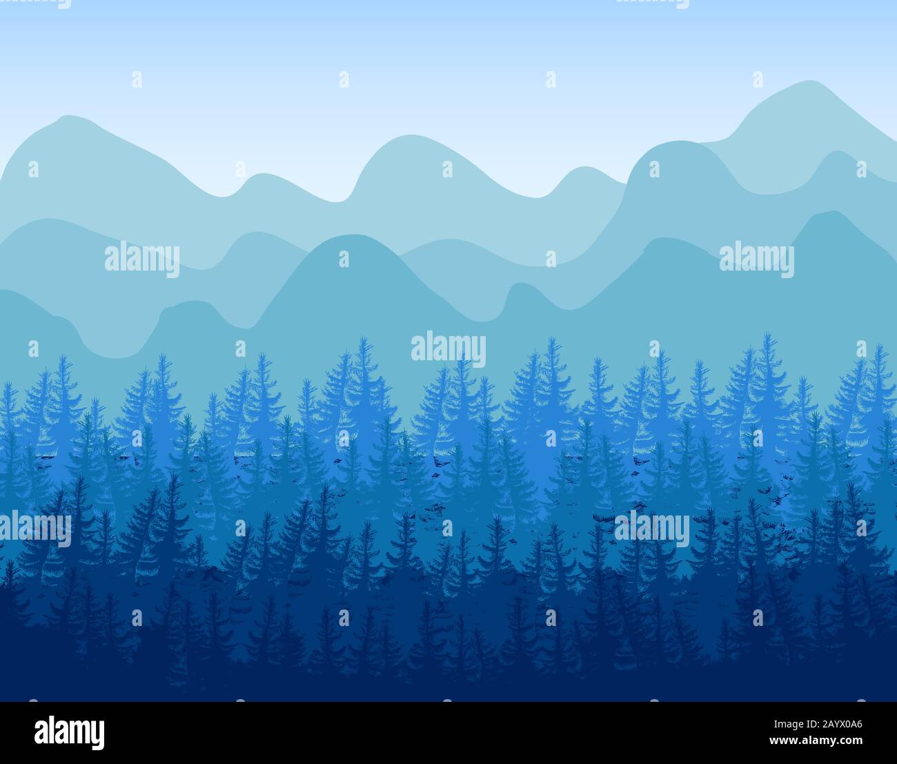 illustration of coniferous forest and mountains. Travel infographics ...