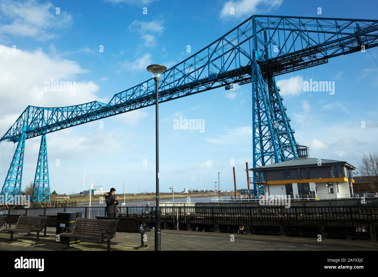 Middlesbrough Transporter bridge from the south bank of the River Tees ...