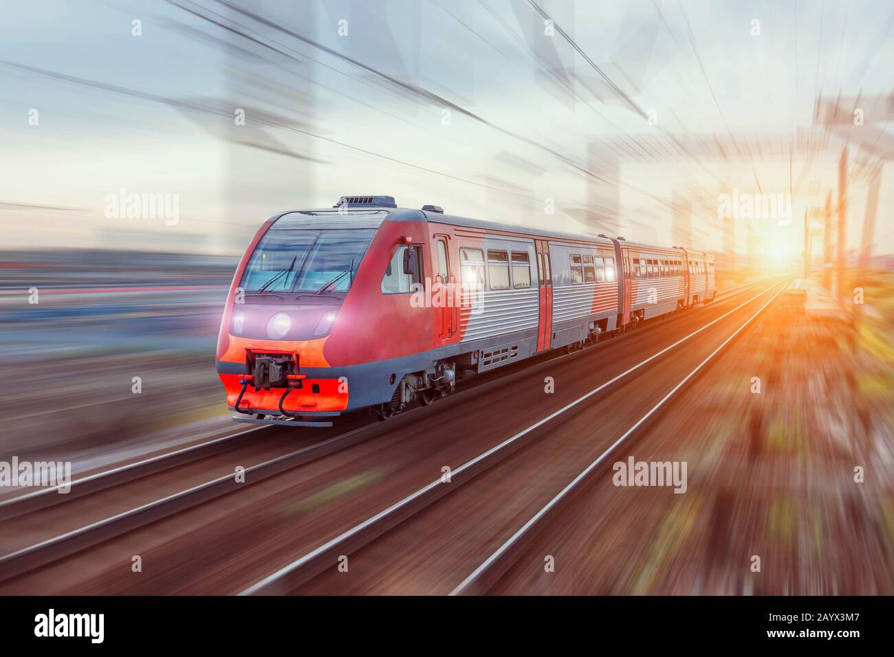 High-speed train on rail road with motion blur Stock Photo - Alamy
