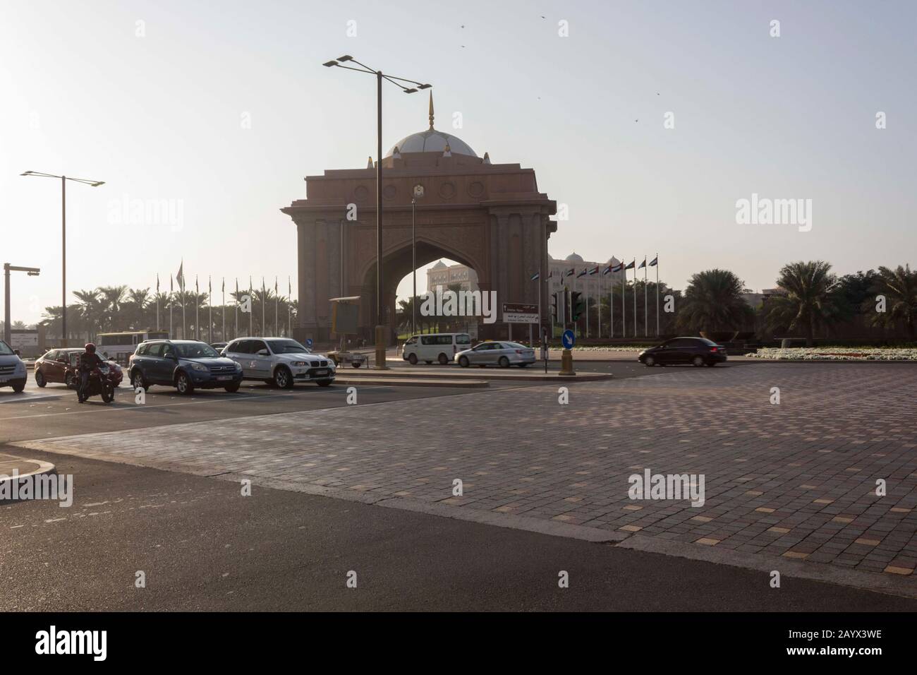 ABU DHABI, UAE - DECEMBER 28 2017: Main entrance gate to Emirates ...