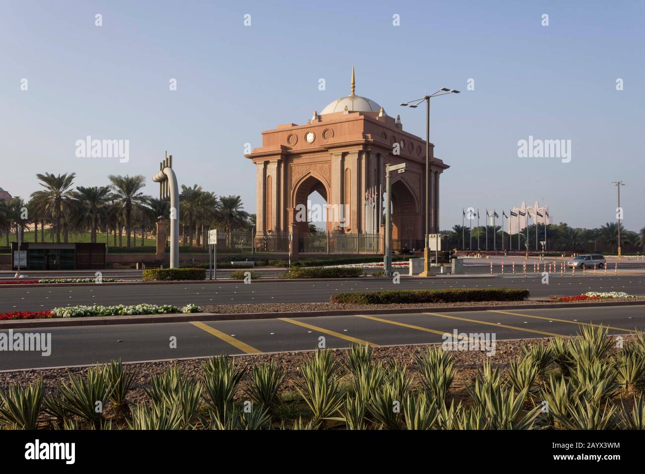 ABU DHABI, UAE - DECEMBER 28 2017: Main entrance gate to Emirates ...