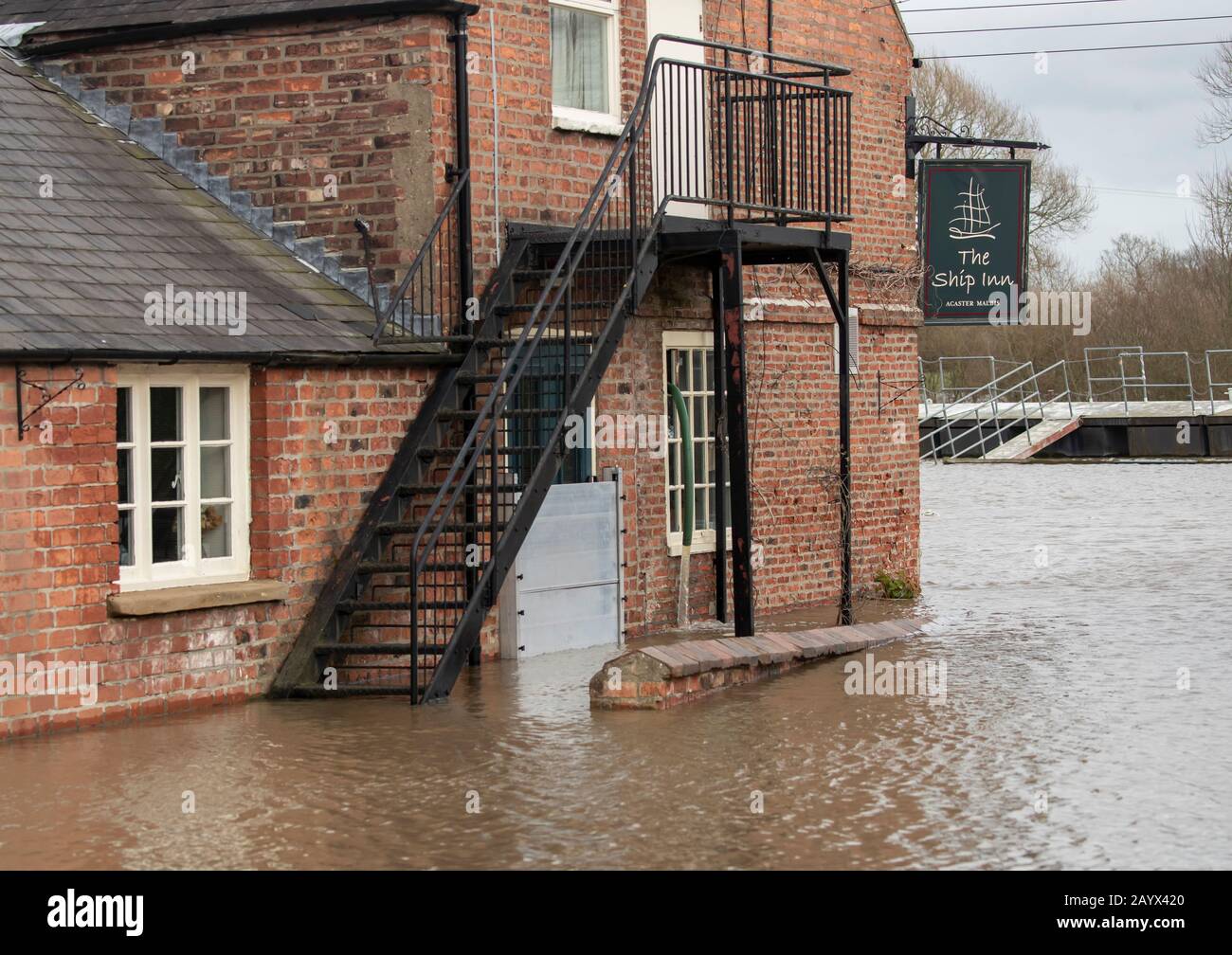 Flood water at the Ship Inn in Acaster Malbis, near York, in the ...