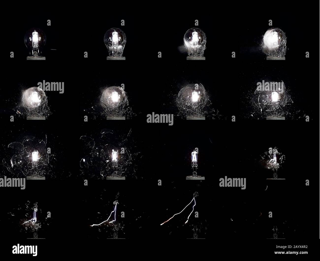 Exploding Light Bulb against Black Background, Sequence Image Stock ...