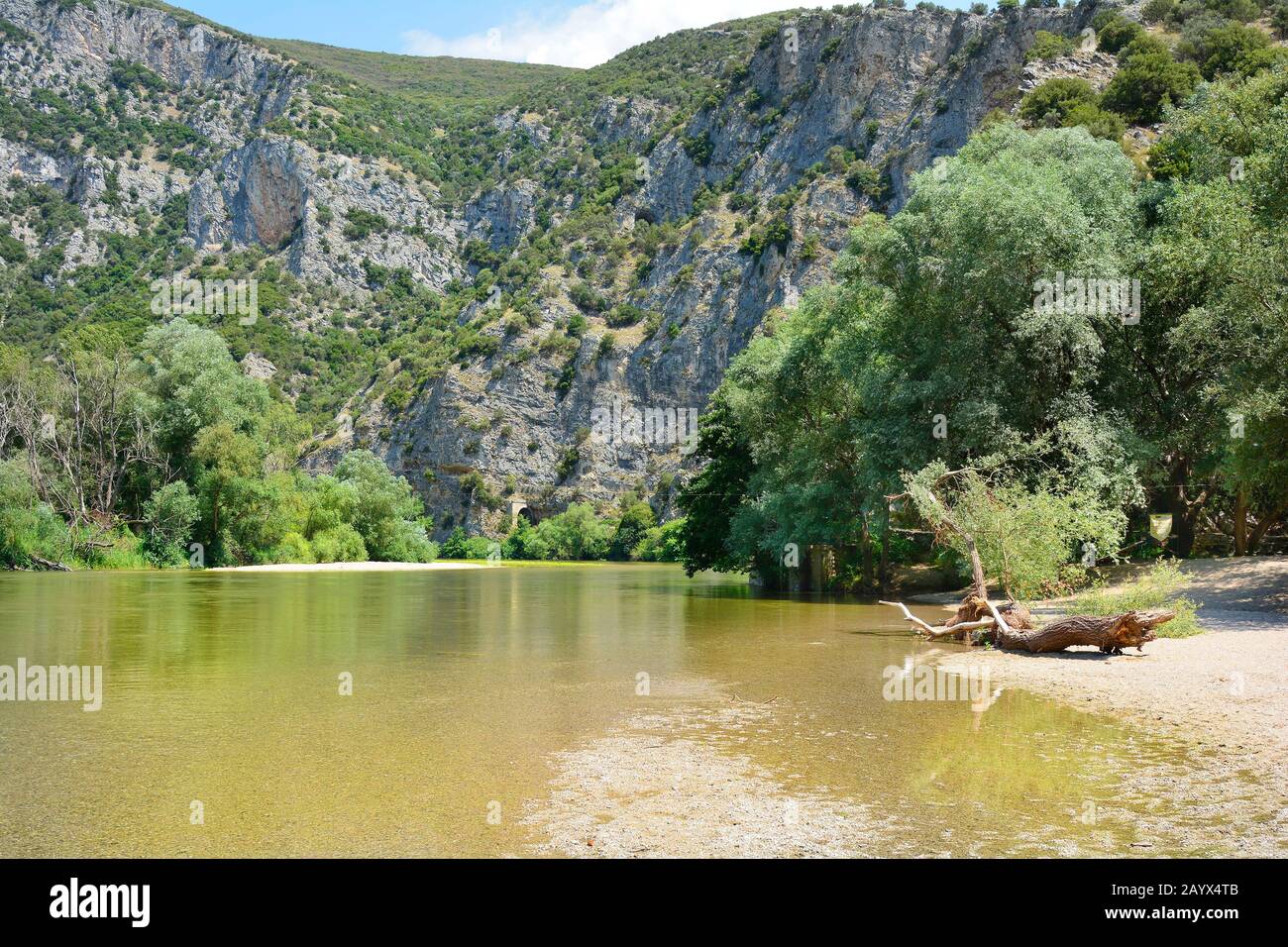 Greece, Nestos River Gorge with tunnel of Drama - Xanthi railway and ...