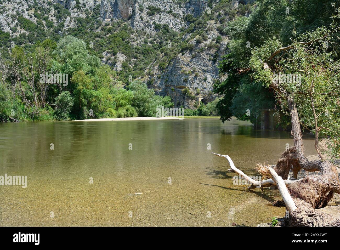 Greece, Nestos River Gorge with tunnel of Drama - Xanthi railway and ...