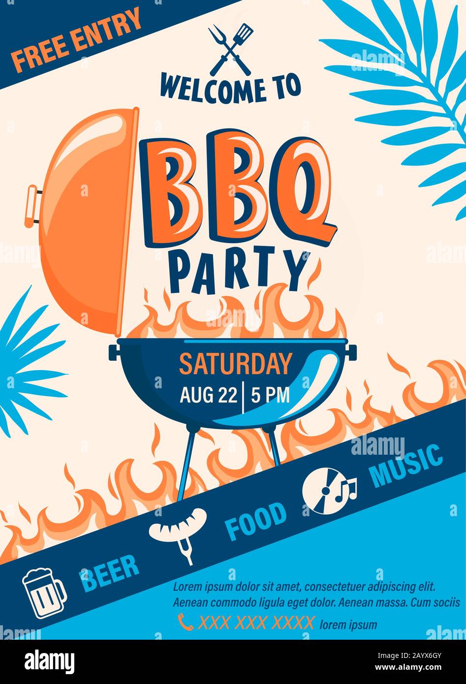 Welcome BBQ party flyer Stock Vector Image & Art - Alamy