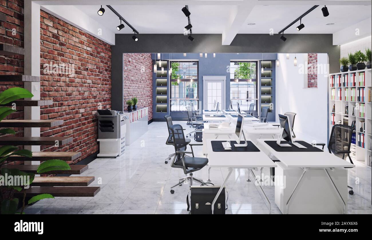 contemporary loft office interior. 3d rendering design concept Stock ...