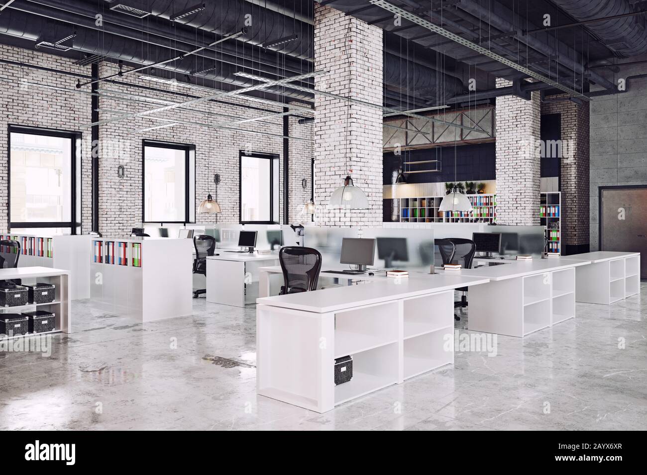 contemporary loft office interior. 3d rendering design concept Stock ...