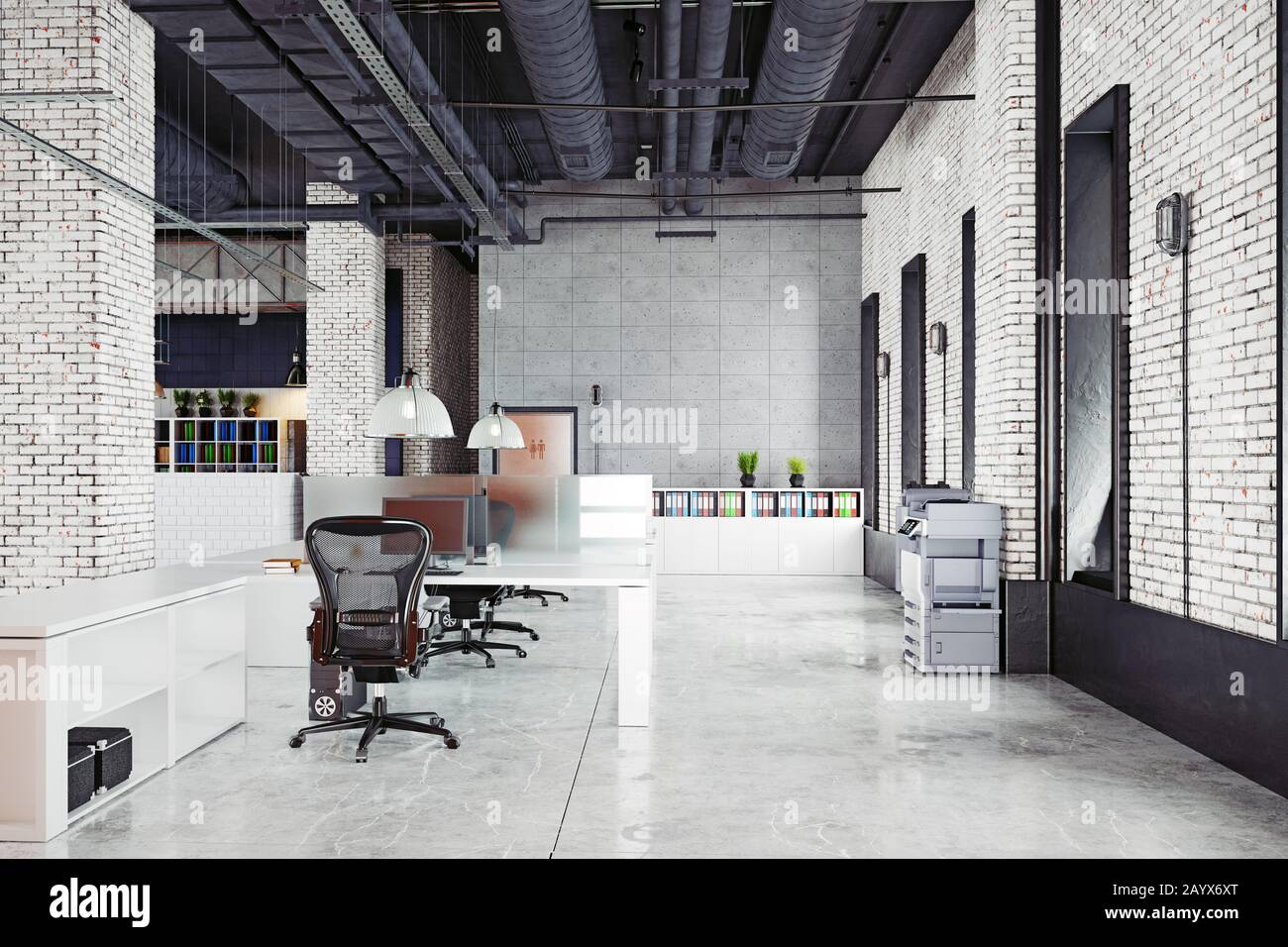 contemporary loft office interior. 3d rendering design concept Stock ...