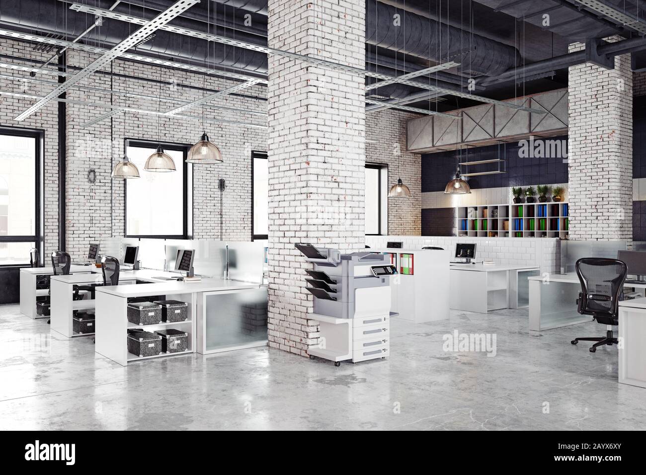 contemporary loft office interior. 3d rendering design concept Stock ...