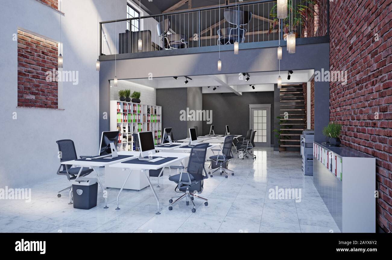 contemporary loft office interior. 3d rendering design concept Stock ...