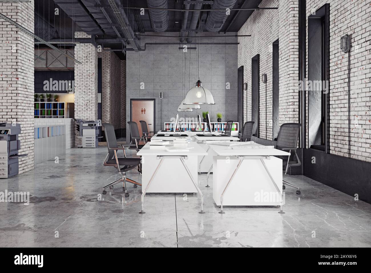 contemporary loft office interior. 3d rendering design concept Stock ...