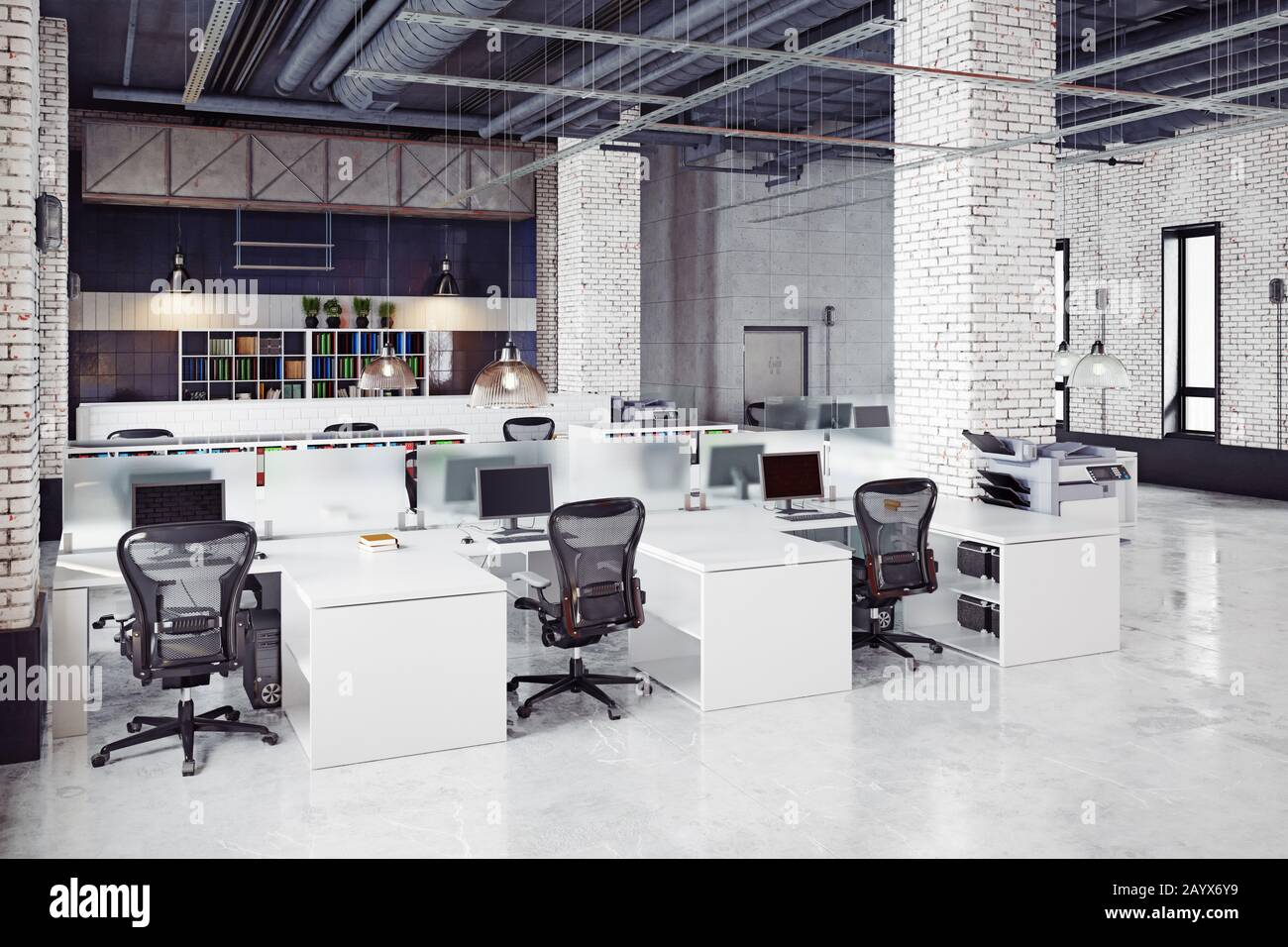 contemporary loft office interior. 3d rendering design concept Stock ...