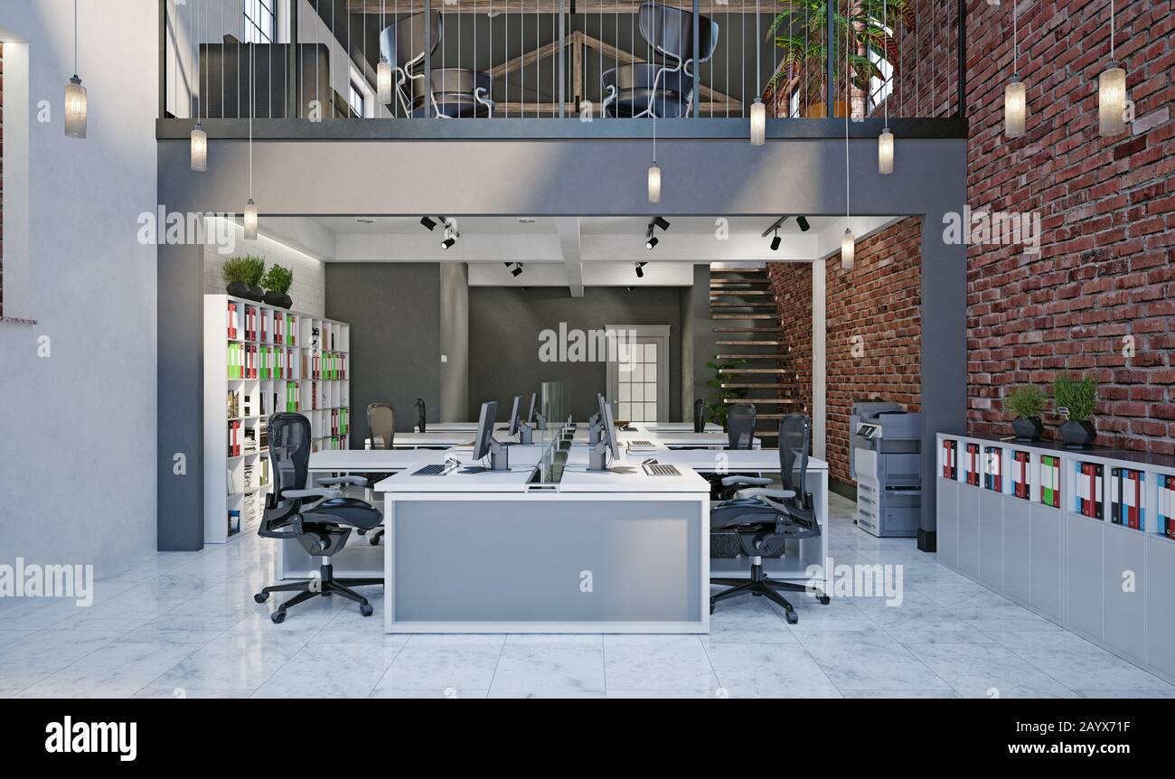 contemporary loft office interior. 3d rendering design concept Stock ...