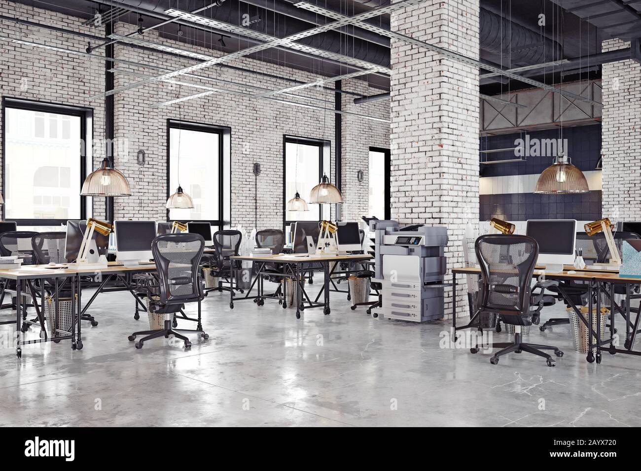 contemporary loft office interior. 3d rendering design concept Stock ...