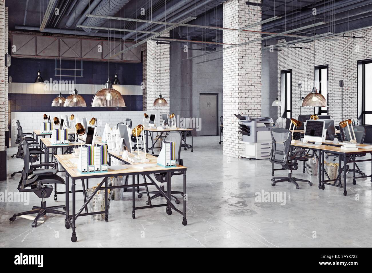 contemporary loft office interior. 3d rendering design concept Stock ...