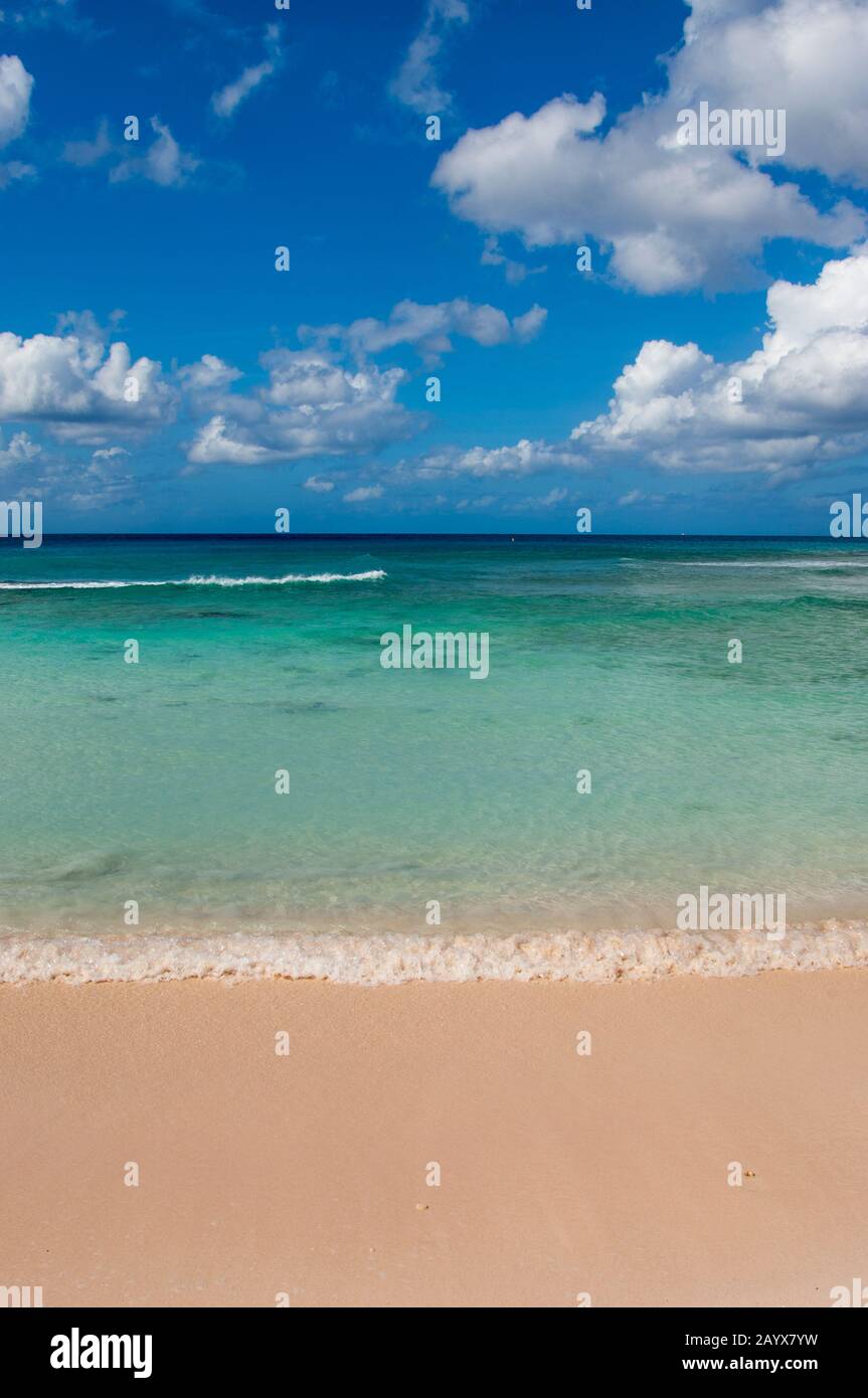 View of the Caribbean Sea from the white sand beach at the Hilton ...