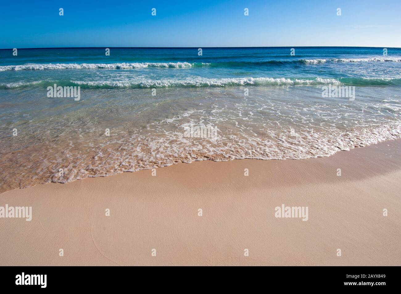 A white sand beach at the southern coast of Barbados, an island in the ...