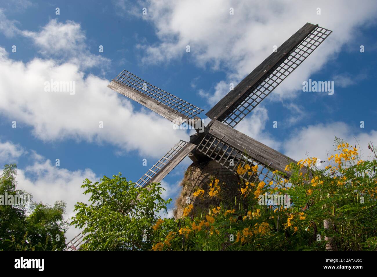 The windmill at the Morgan Lewis Sugar Mill in the interior of Barbados ...