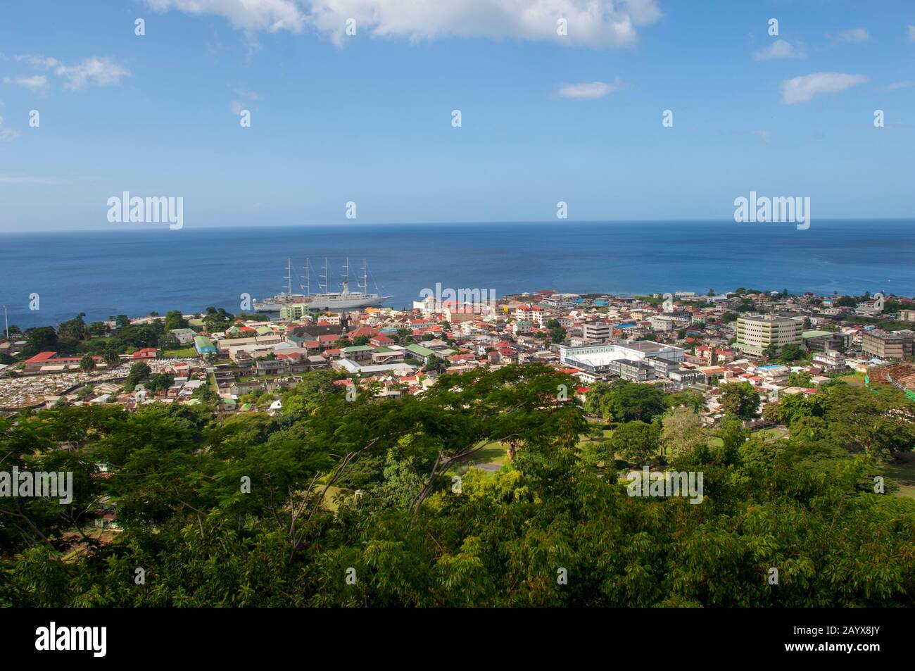 Overview of Roseau the capital city of the Caribbean island of Dominica ...