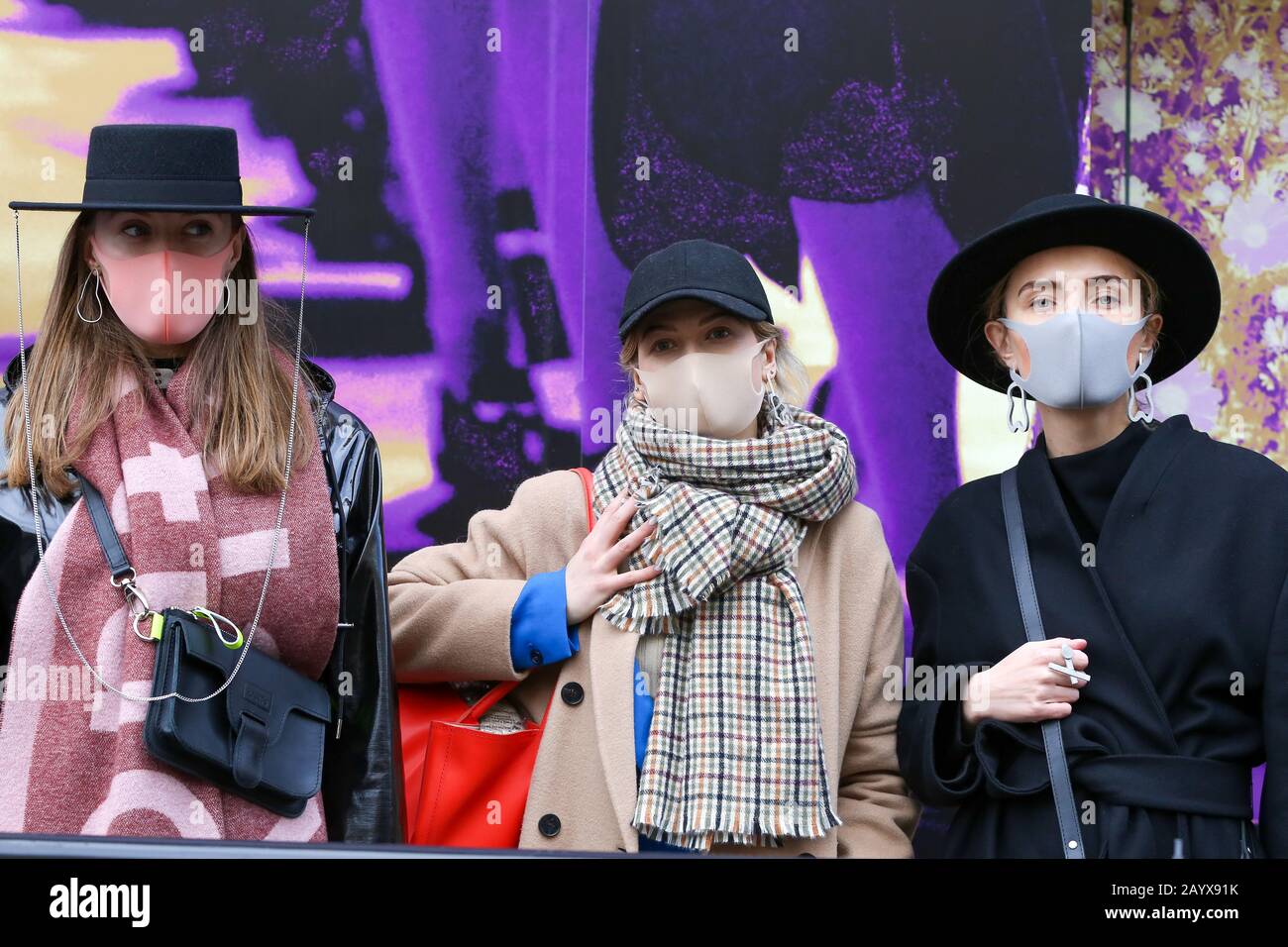 Women wearing fashionable face masks during London Fashion Week as a ...