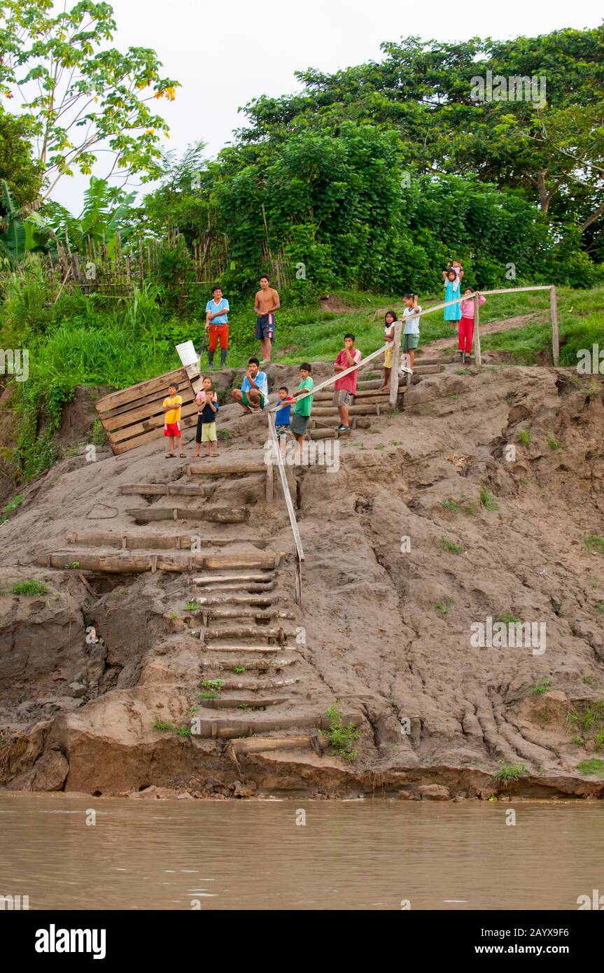 People from the village of Puerto Rico on the banks of the Ucayali ...