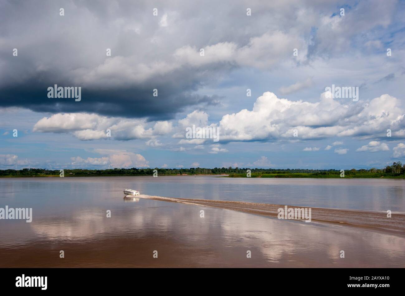 View of the confluence of the Marañón and Ucayali rivers forming the ...
