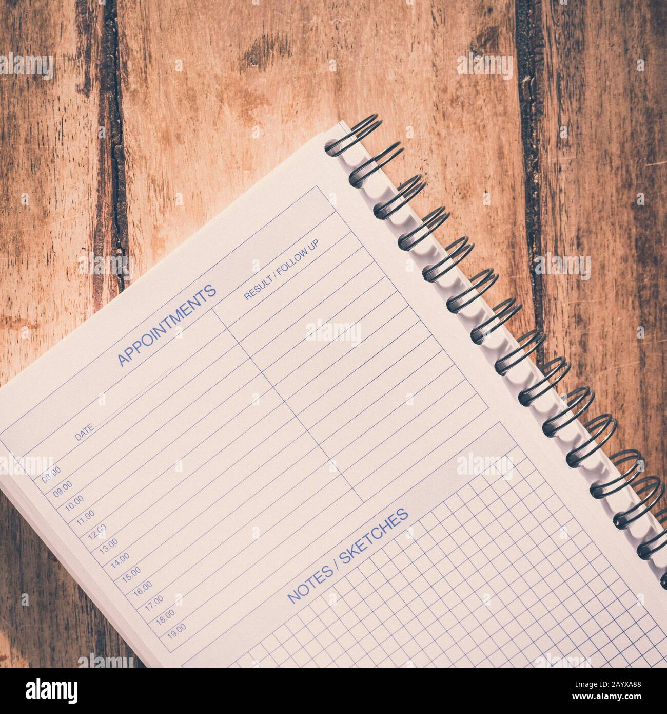 Top view desk wood and office. Blank notepad with task list Stock Photo ...