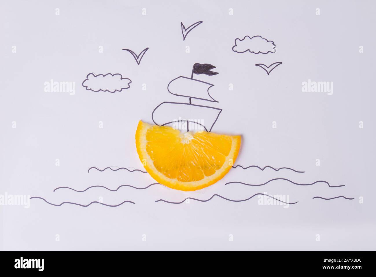 Image of fruit ship on white background Stock Photo - Alamy