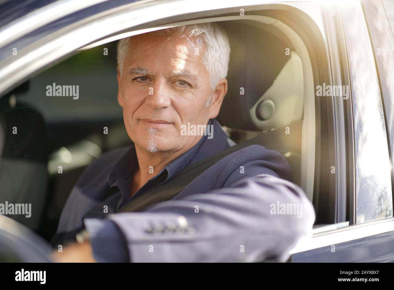 Portrait of mature taxi driver Stock Photo - Alamy