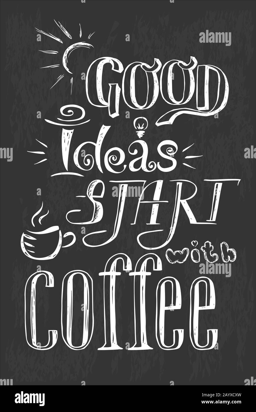Good ideas start with Coffee ,lettering banner hand drawn, chalkboard ...
