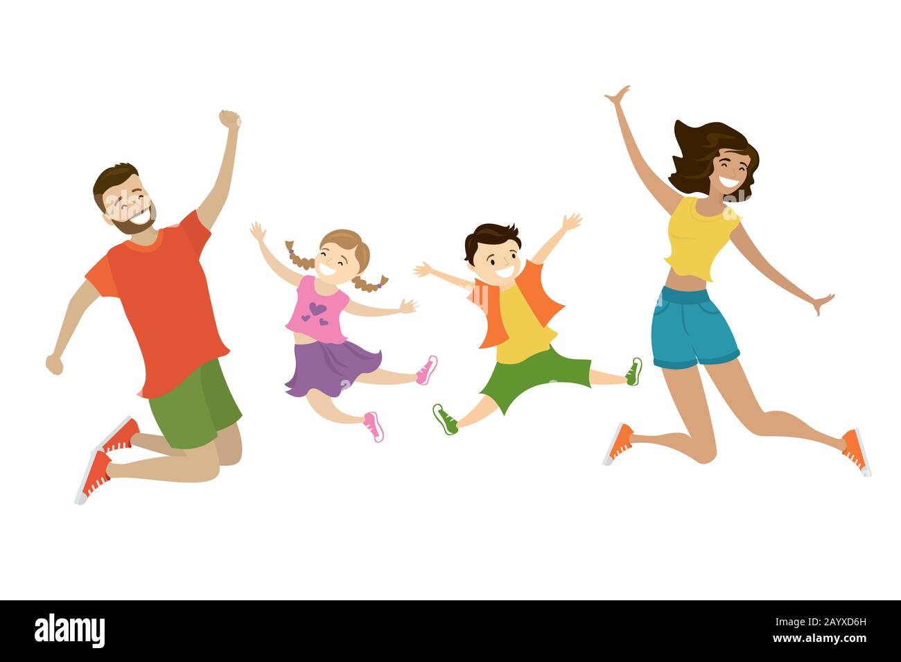 Cartoon happy jumping family,cute smiling people,isolated on white ...