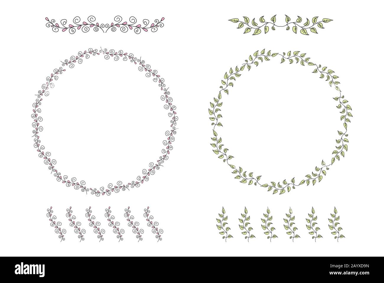 Cute Doodle circle floral frames and dividers,,beautiful vector ...