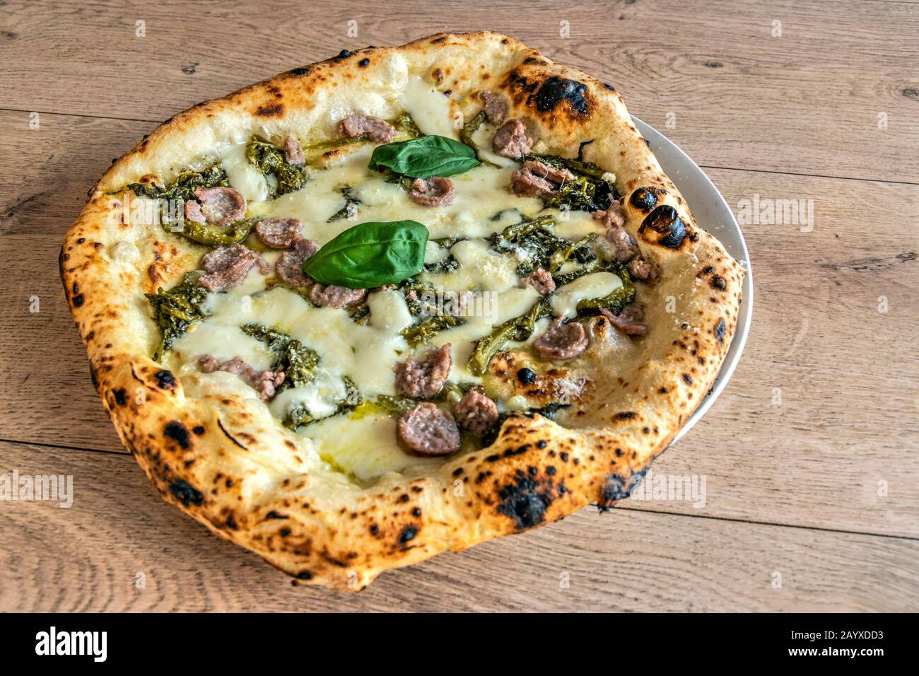 Traditional Neapolitan pizza sausage and friarielli, Naples, Campania ...