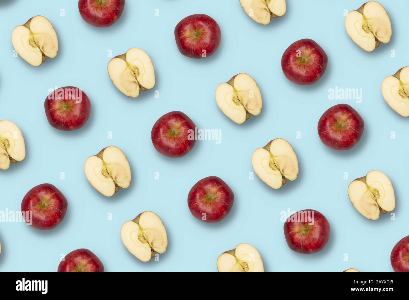 Collage photo of apple fruit on light blue color, pattern of food Stock ...
