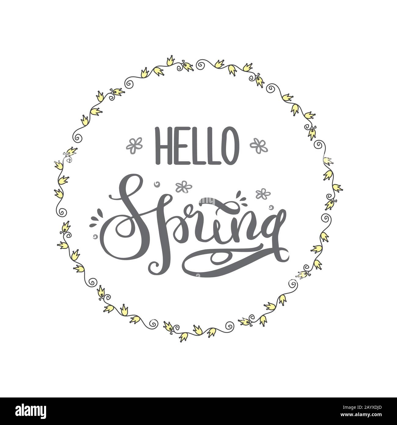 Cute background with flourish frame ,lettering- hello spring,vector ...