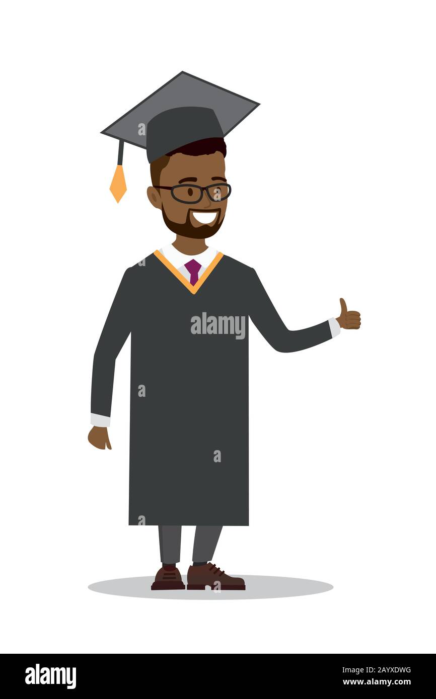 Happy african american male graduate in cloak and graduation cap.Joyful ...