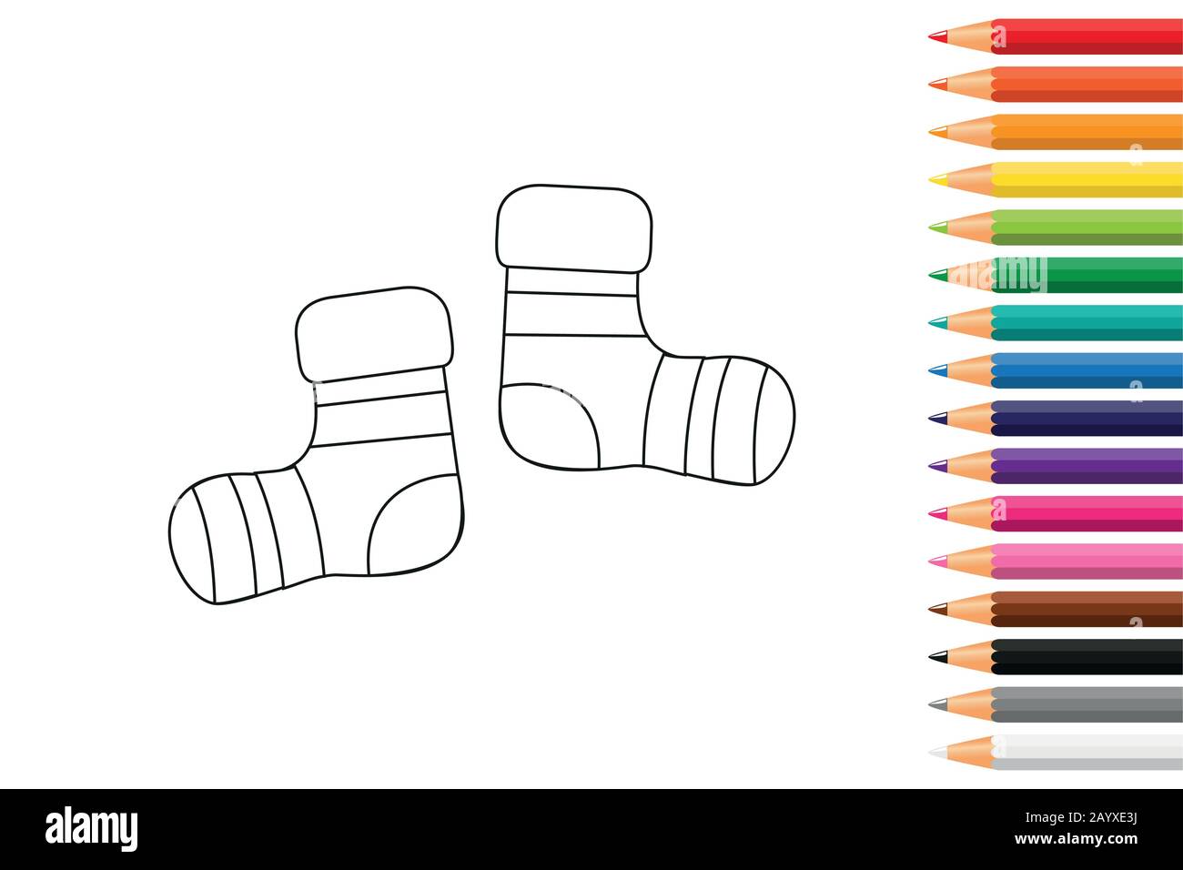baby socks for coloring book with pencils vector illustration EPS10 ...