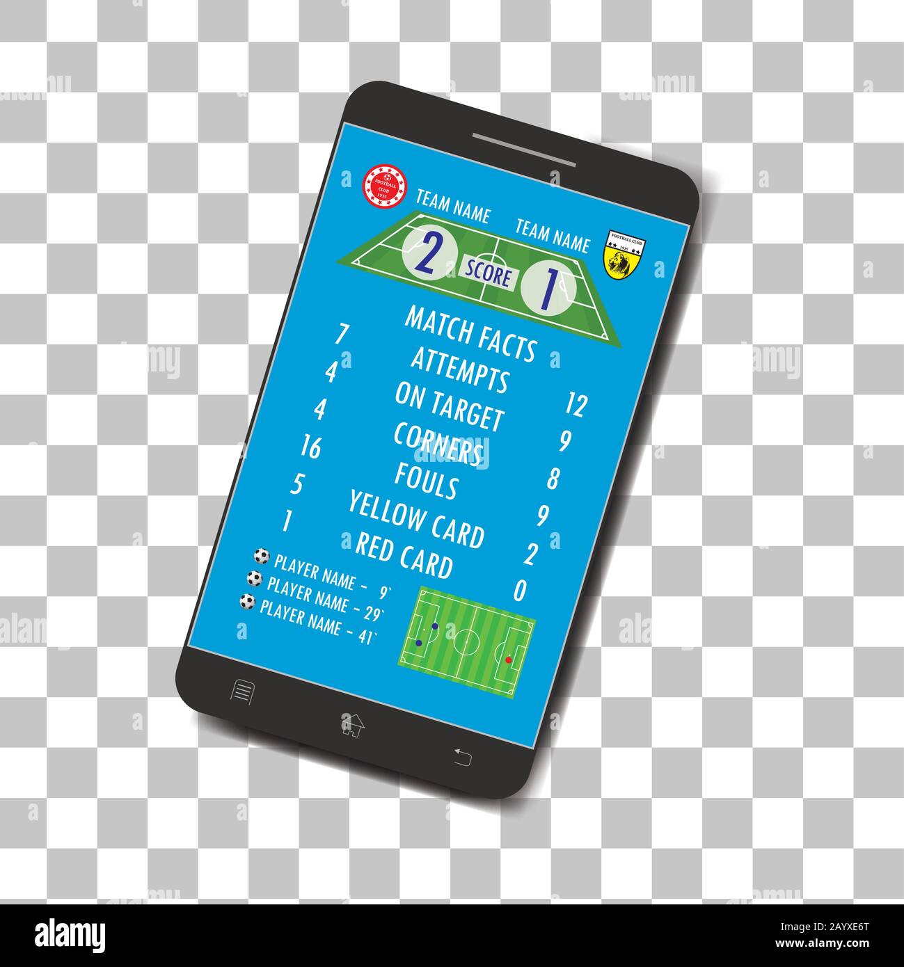 Soccer or football application on smartphone screen,cartoon vector ...