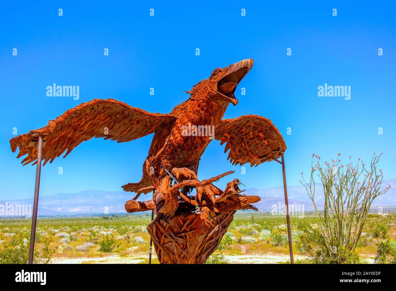 California, USA, March 2019, metal bird sculpture by the artist Ricardo ...