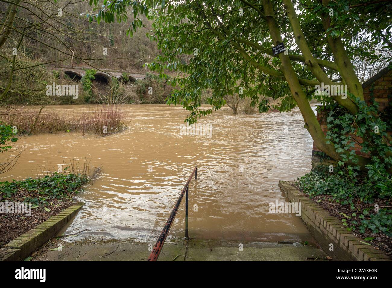River Severn Flooding In Ironbridge After Storm Dennis Sweeping United