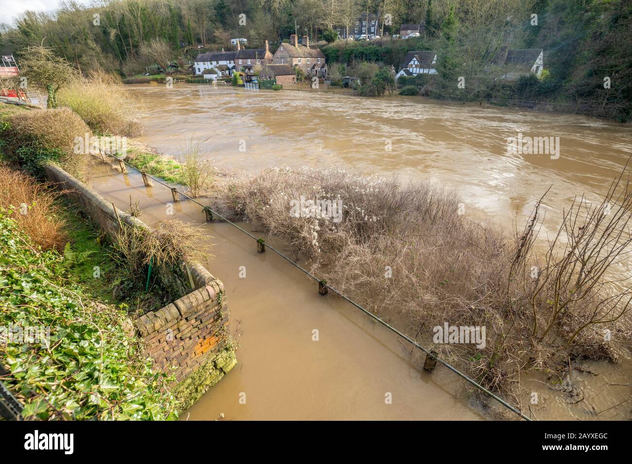 River Severn Flooding In Ironbridge After Storm Dennis Sweeping United